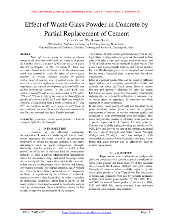 (PDF) Effect of Waste Glass Powder in Concrete by Partial Replacement ...