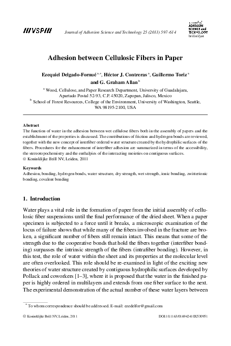 (PDF) Adhesion between Cellulosic Fibers in Paper