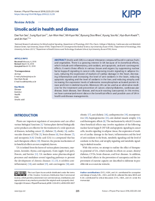 (PDF) Ursolic acid in health and disease | Mi No - Academia.edu