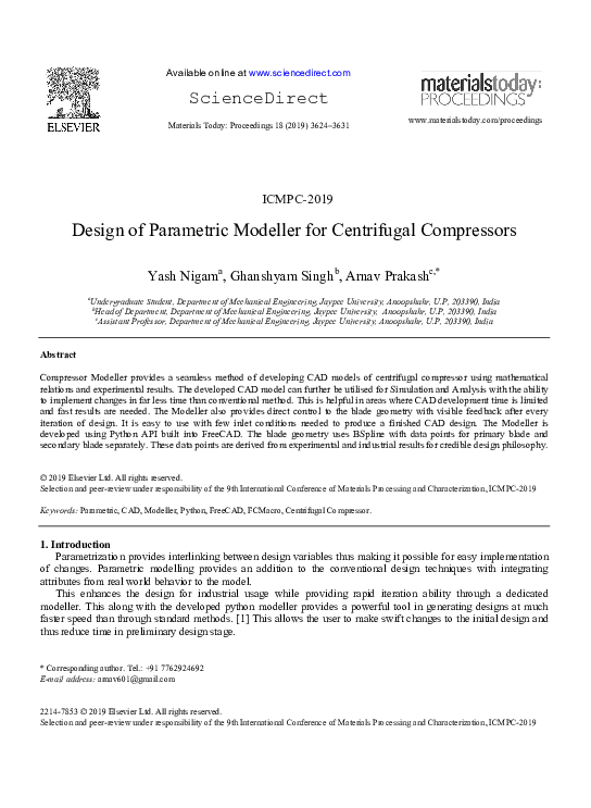 (PDF) Design of Parametric Modeller for Centrifugal Compressors