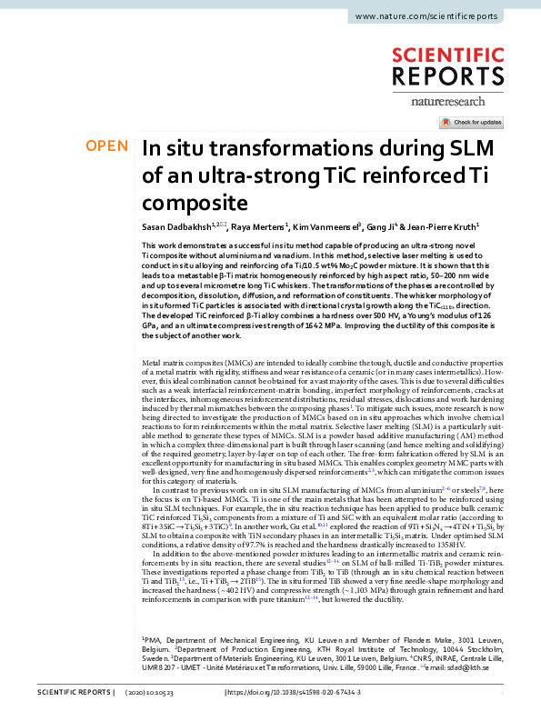 (PDF) In situ transformations during SLM of an ultra-strong TiC ...