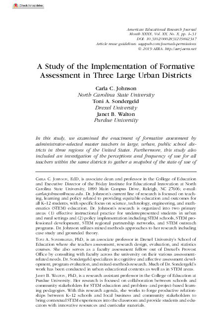 (PDF) A Study of the Implementation of Formative Assessment in Three ...