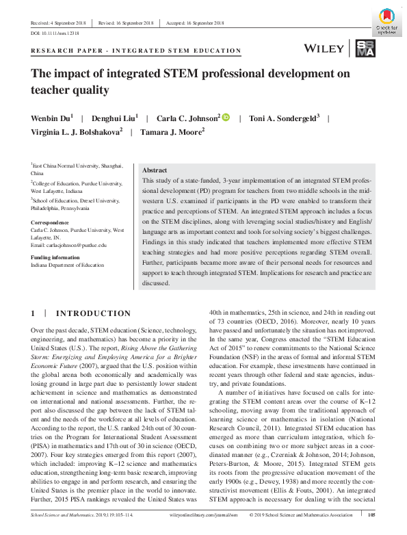 (PDF) The impact of integrated STEM professional development on teacher ...