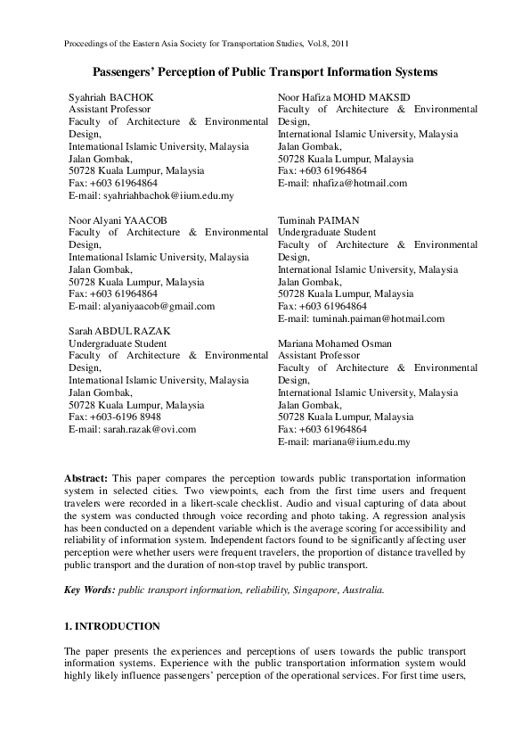 (PDF) Passengers Perception of Public Transport Information Systems