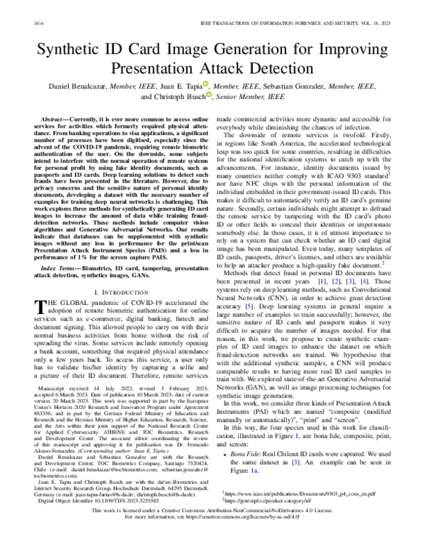 (PDF) Synthetic ID Card Image Generation for Improving Presentation Attack Detection