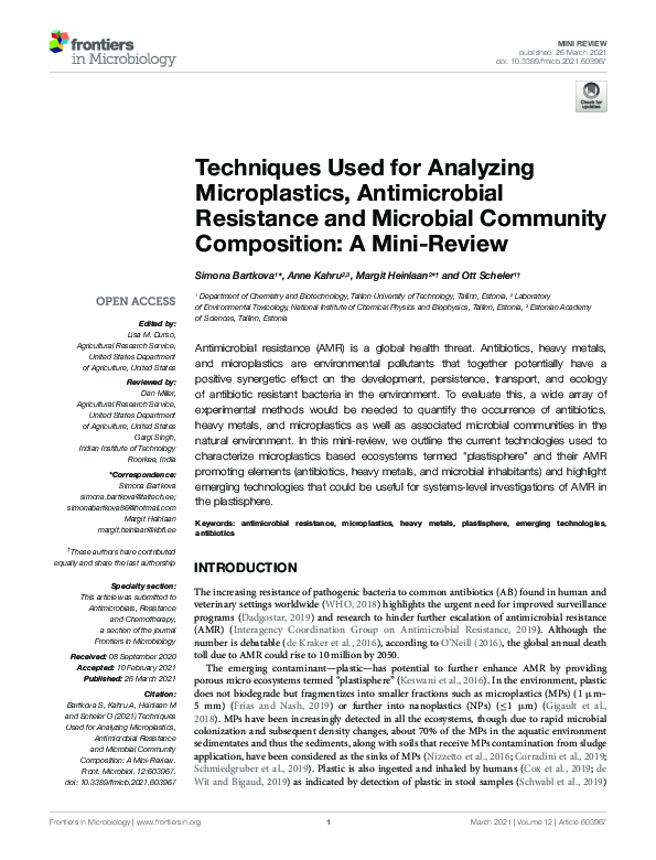 (PDF) Techniques Used for Analyzing Microplastics, Antimicrobial Resistance and Microbial ...