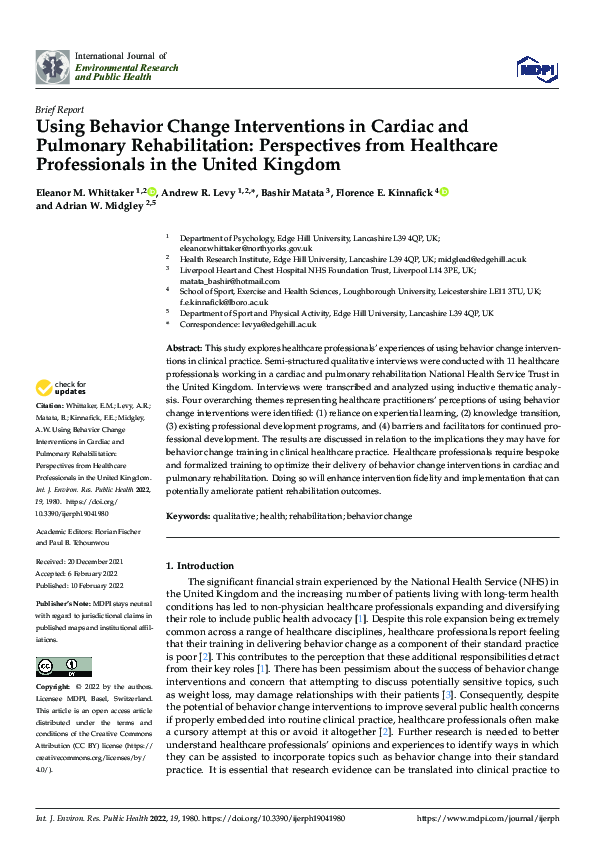 (PDF) Using Behavior Change Interventions in Cardiac and Pulmonary Rehabilitation: Perspectives ...
