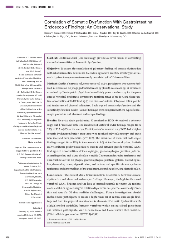 (PDF) Somatic Dysfunction and GI Endoscopy Correlation