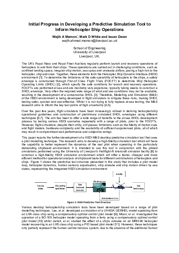 (PDF) Initial Progress in Developing a Predictive Simulation Tool to Inform Helicopter Ship ...