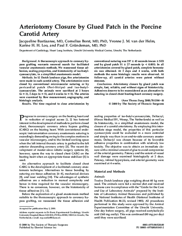 (PDF) Arteriotomy closure by glued patch in the porcine carotid artery