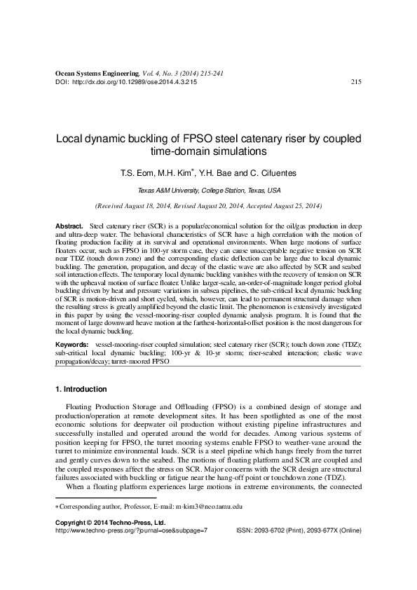 (PDF) Local dynamic buckling of FPSO steel catenary riser by coupled ...