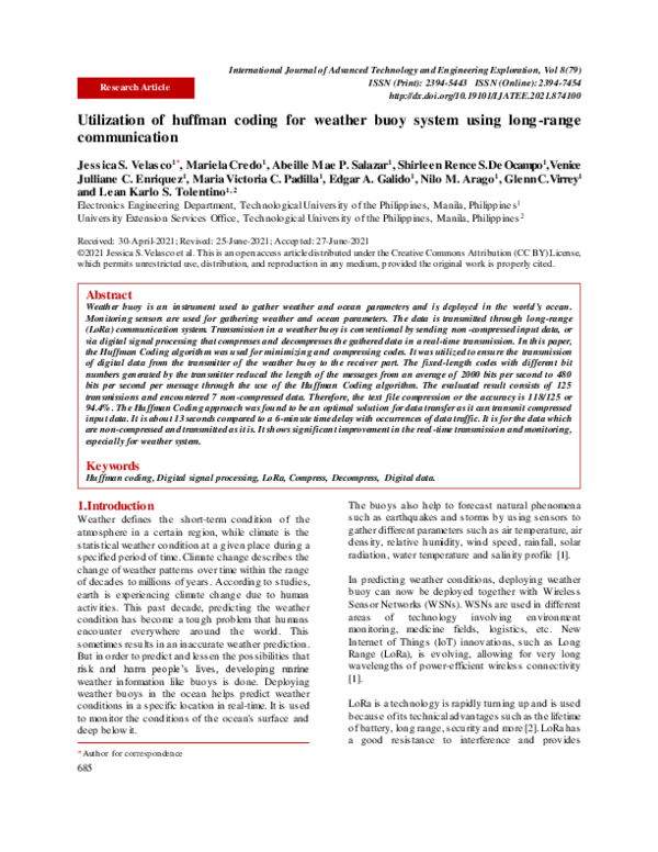 (PDF) Utilization of huffman coding for weather buoy system using long ...
