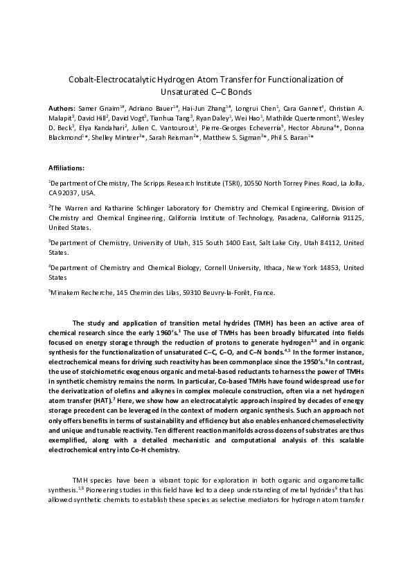 (PDF) Cobalt-Electrocatalytic Hydrogen Atom Transfer for ...