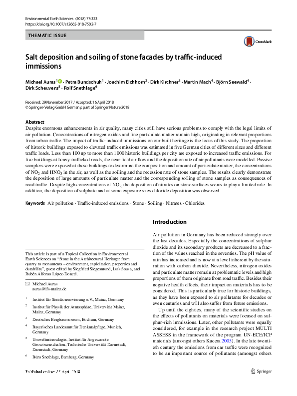 (PDF) Salt deposition and soiling of stone facades by traffic-induced ...