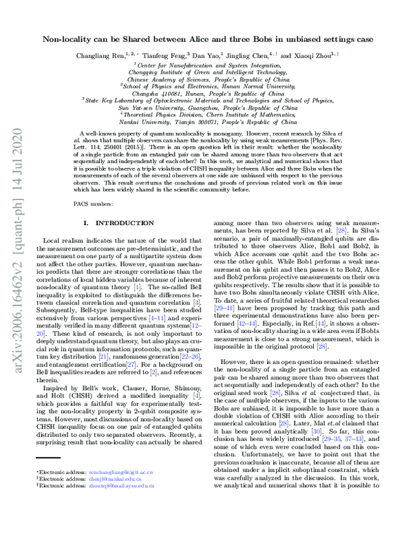 (PDF) Non-locality can be Shared between Alice and three Bobs in ...