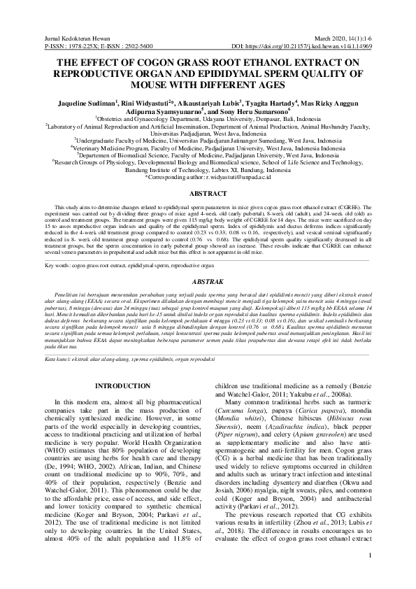 (PDF) The Effect of Cogon Grass Root Ethanol Extract on Reproductive ...