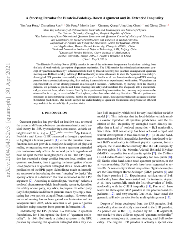 (PDF) Steering paradox for Einstein–Podolsky–Rosen argument and its ...