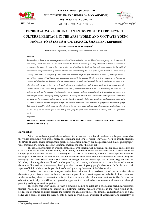 (PDF) Technical Workshops as an Entry Point to Preserve the Cultural ...