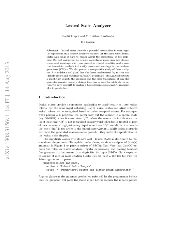 (PDF) Lexical State Analyzer