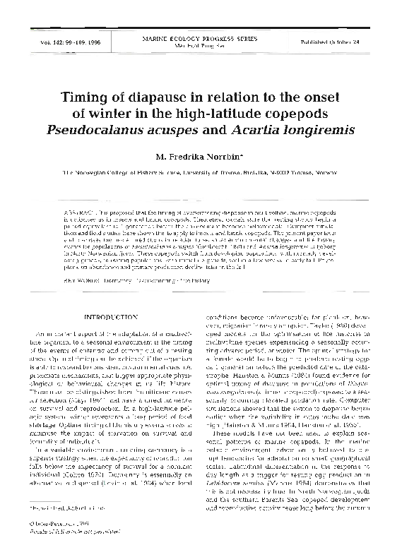 (PDF) Timing of diapause in relation to the onset of winter in the high ...