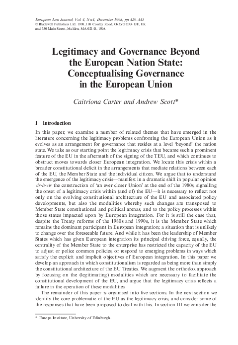 (PDF) Legitimacy and Governance Beyond the European Nation State ...