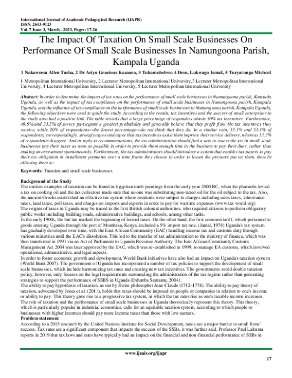 (PDF) The Impact Of Taxation On Small Scale Businesses On Performance Of Small Scale Businesses ...