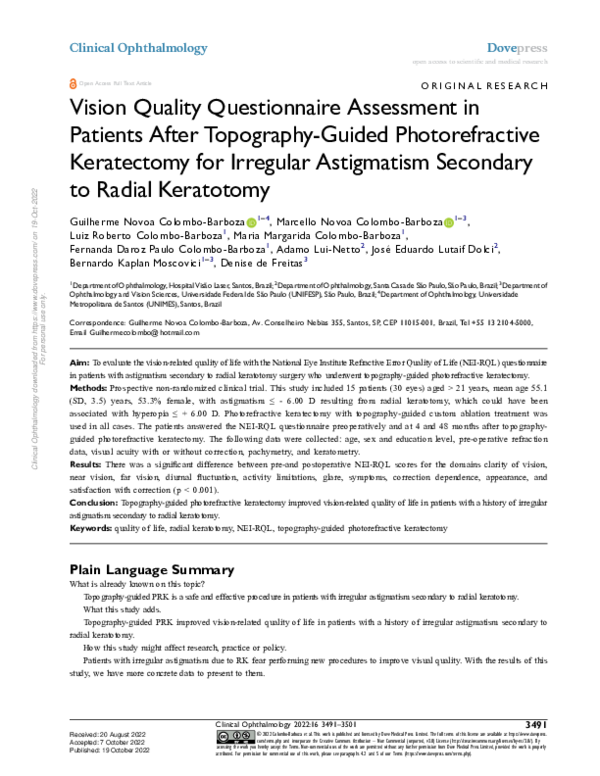 (PDF) Vision Quality Questionnaire Assessment in Patients After ...