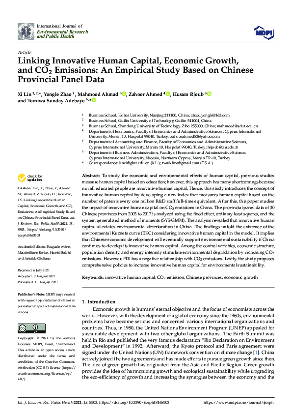 (PDF) Linking Innovative Human Capital, Economic Growth, and CO2 Emissions: An Empirical Study ...