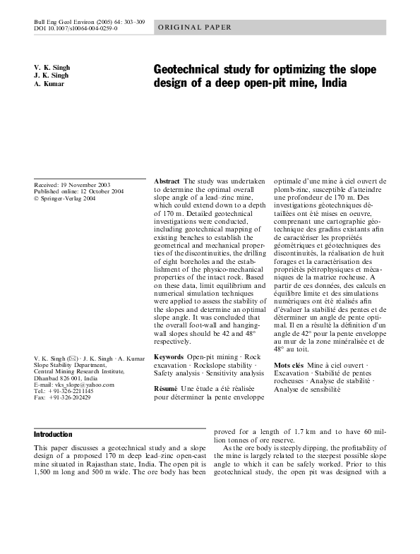 (PDF) Geotechnical study for optimizing the slope design of a deep open ...