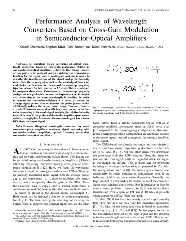 (PDF) Performance analysis of wavelength converters based on cross-gain ...