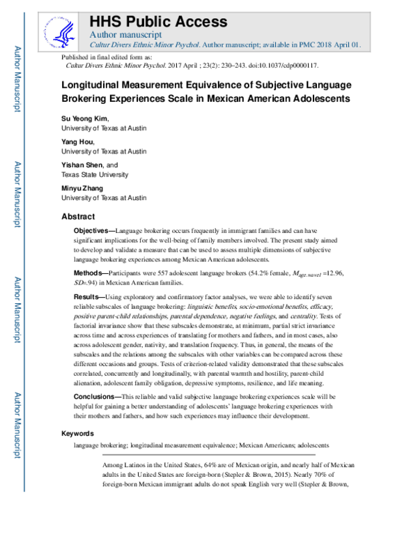 (PDF) Longitudinal measurement equivalence of subjective language ...