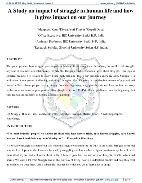 (PDF) A Study on Impact of Struggle in Human Life and how it Gives ...