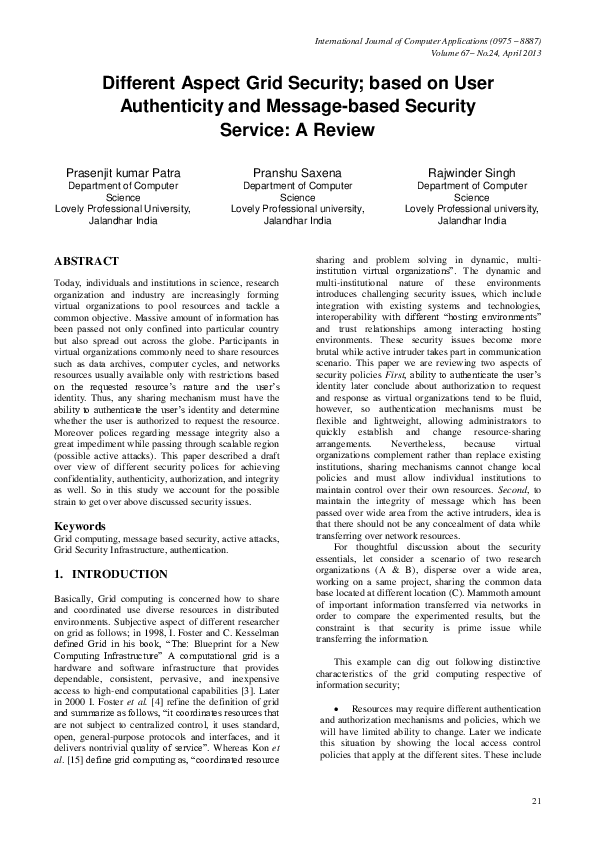 (PDF) Different Aspect Grid Security; based on User Authenticity and ...