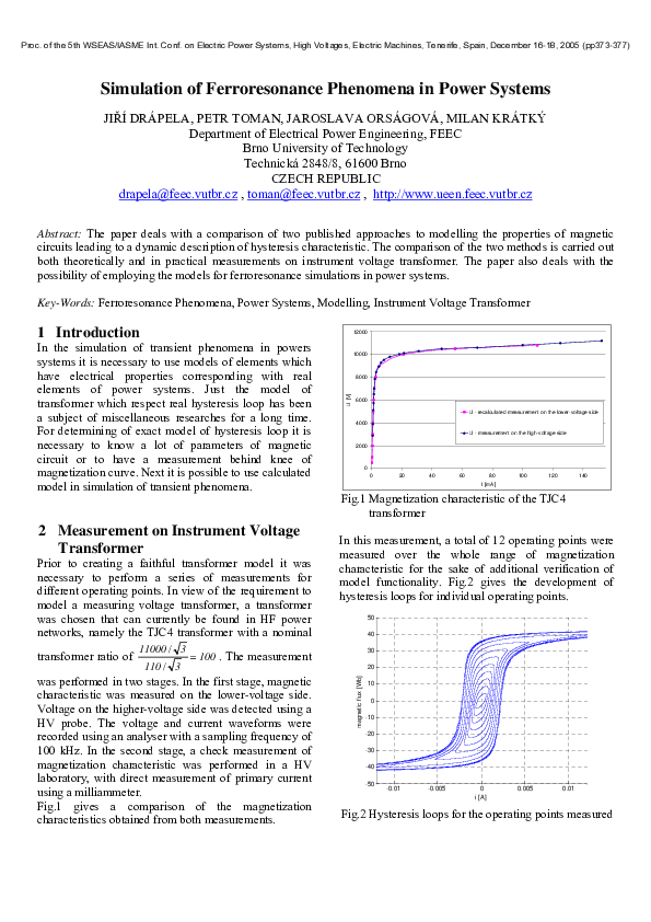 (PDF) Simulation of Ferroresonance Phenomena in Power Systems