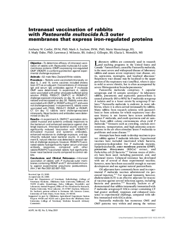 (PDF) Intranasal vaccination of rabbits with Pasteurella multocida A:3 ...