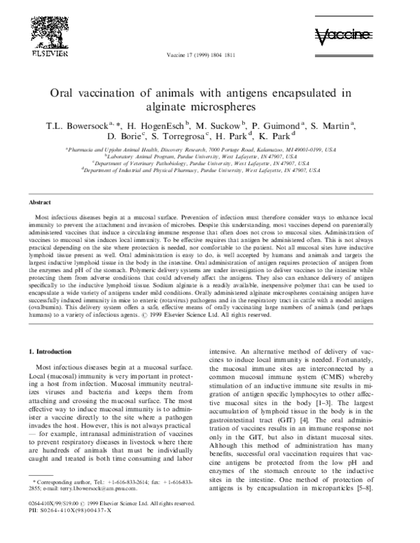 (PDF) Oral vaccination of animals with antigens encapsulated in ...