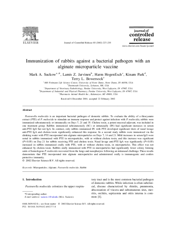 (PDF) Immunization of rabbits against a bacterial pathogen with an ...