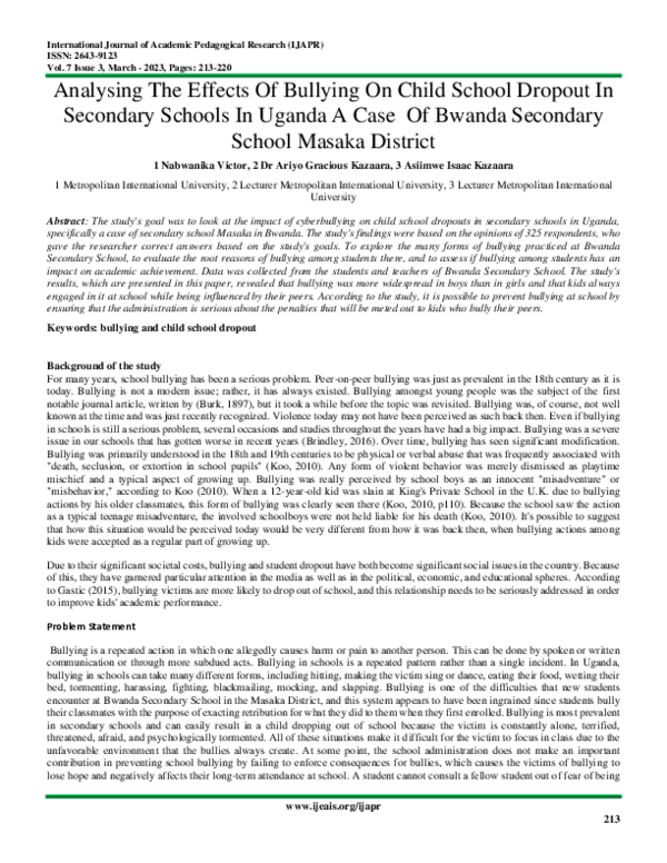 (PDF) Analysing The Effects Of Bullying On Child School Dropout In ...