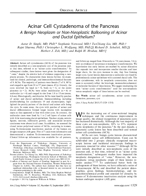 (PDF) Acinar Cell Cystadenoma of the Pancreas