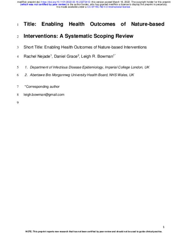 (PDF) Enabling Health Outcomes of Nature-based Interventions: A ...