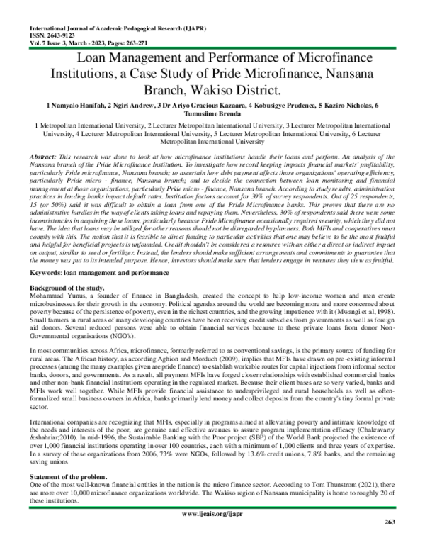 (PDF) Loan Management and Performance of Microfinance Institutions, a ...