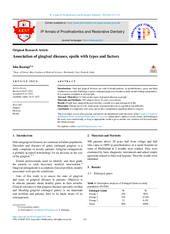 (PDF) Association of gingival diseases, epulis with types and factors ...