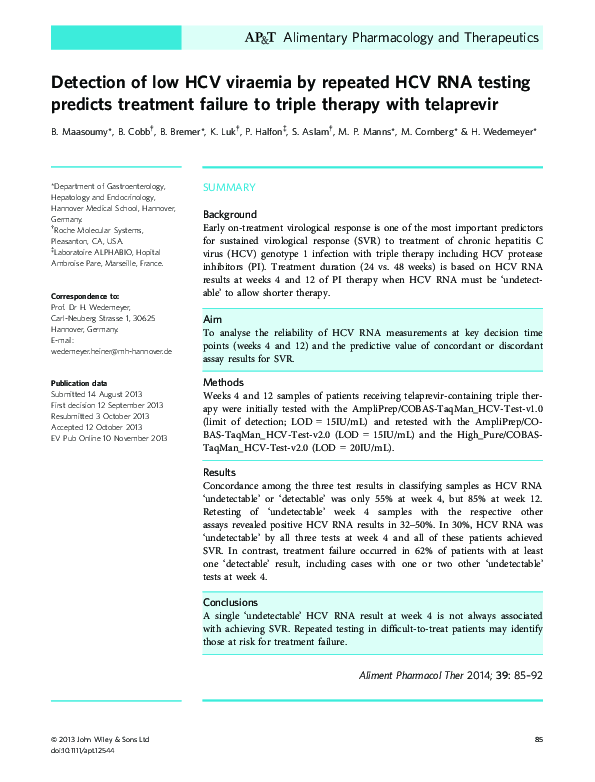 (PDF) Detection of low HCV viraemia by repeated HCV RNA testing ...