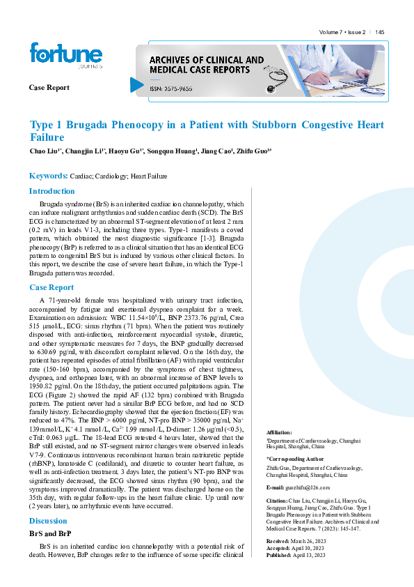 (PDF) Type 1 brugada phenocopy in a patient with stubborn congestive ...