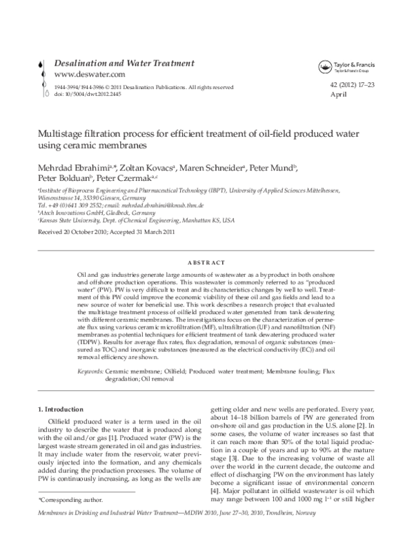 (PDF) Multistage filtration process for efficient treatment of oil-field produced water using ...