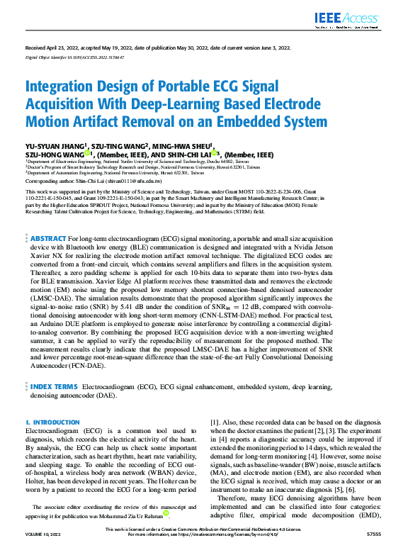 Pdf Integration Design Of Portable Ecg Signal Acquisition With Deep Learning Based Electrode