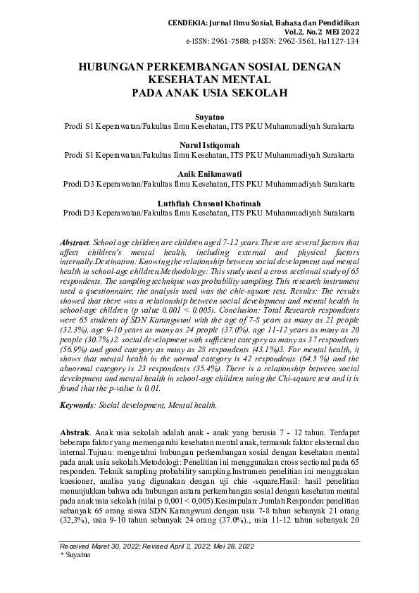 (PDF) Hubungan Perkembangan Sosial Dengan Kesehatan Mental Pada Anak Usia Sekolah