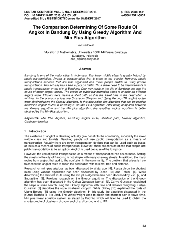 (PDF) The Comparasion Determining of Some Route of Angkot In Bandung by ...