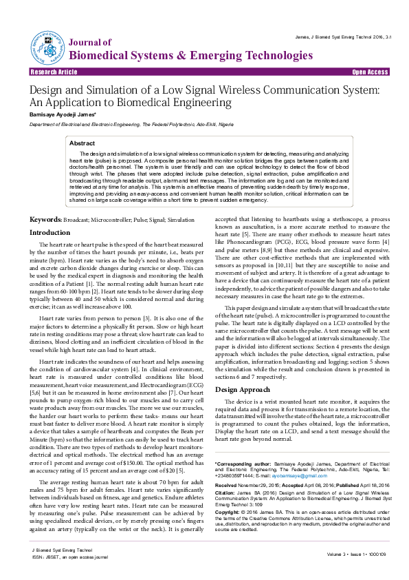 (PDF) Design and Simulation of a Low Signal Wireless Communication System: An Application to ...