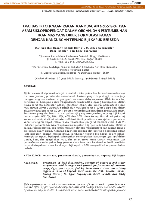 (PDF) Evaluasi Kecernaan Pakan, Kandungan Gossypol Dan Asam ...